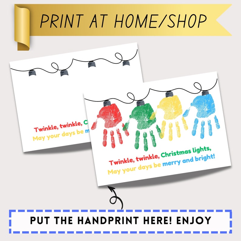 Handprint Christmas Lights, Christmas Handprint Art Crafts Template ...