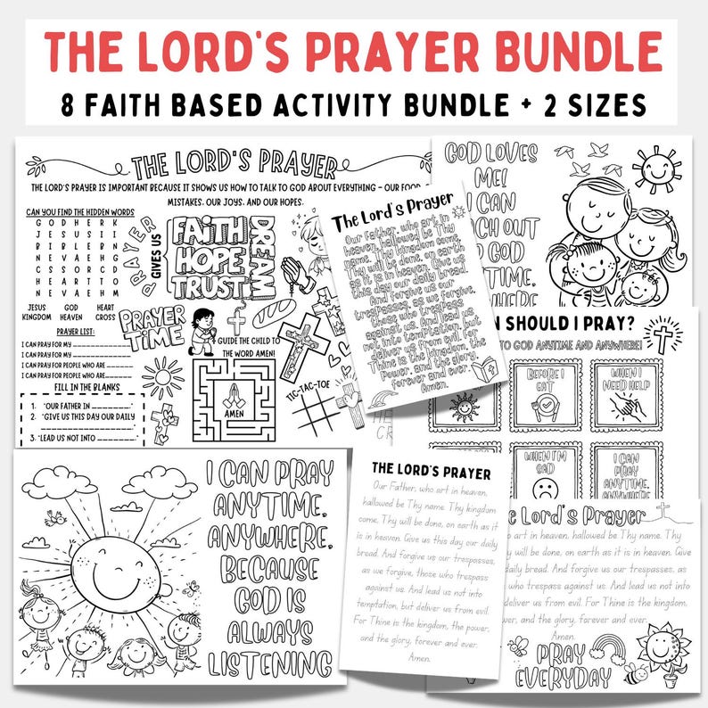 Lords Prayer Bible Verse Coloring Page, Tracing Worksheet, Kid Prayer ...