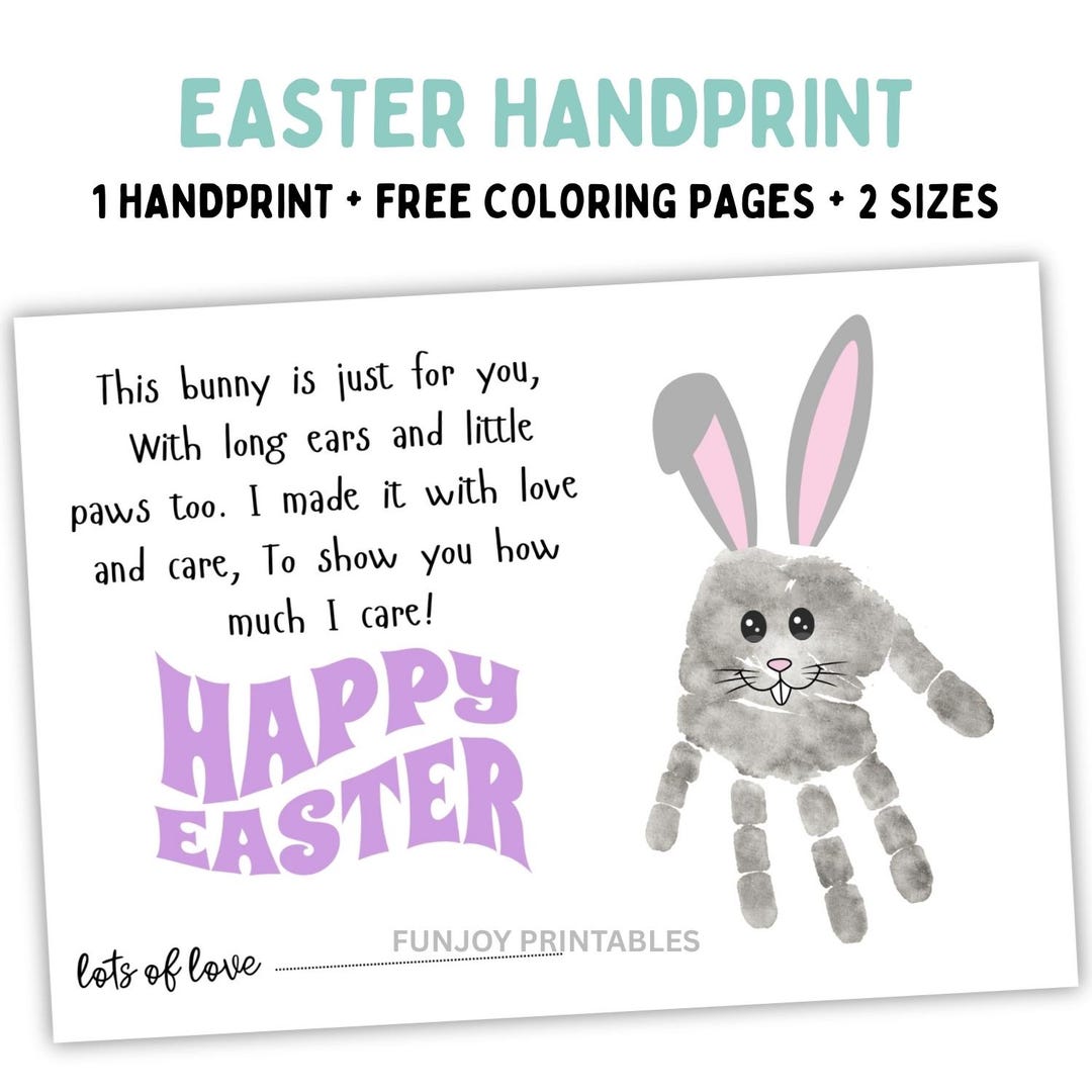 Easter Bunny Hand Print Art, Rabbit Handprint Easter Craft, Kids ...
