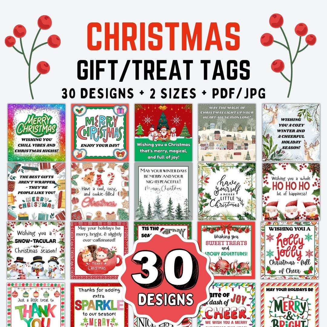 Christmas Gift Tags, Treat Labels, 30 Designs (digital Download) - Etsy