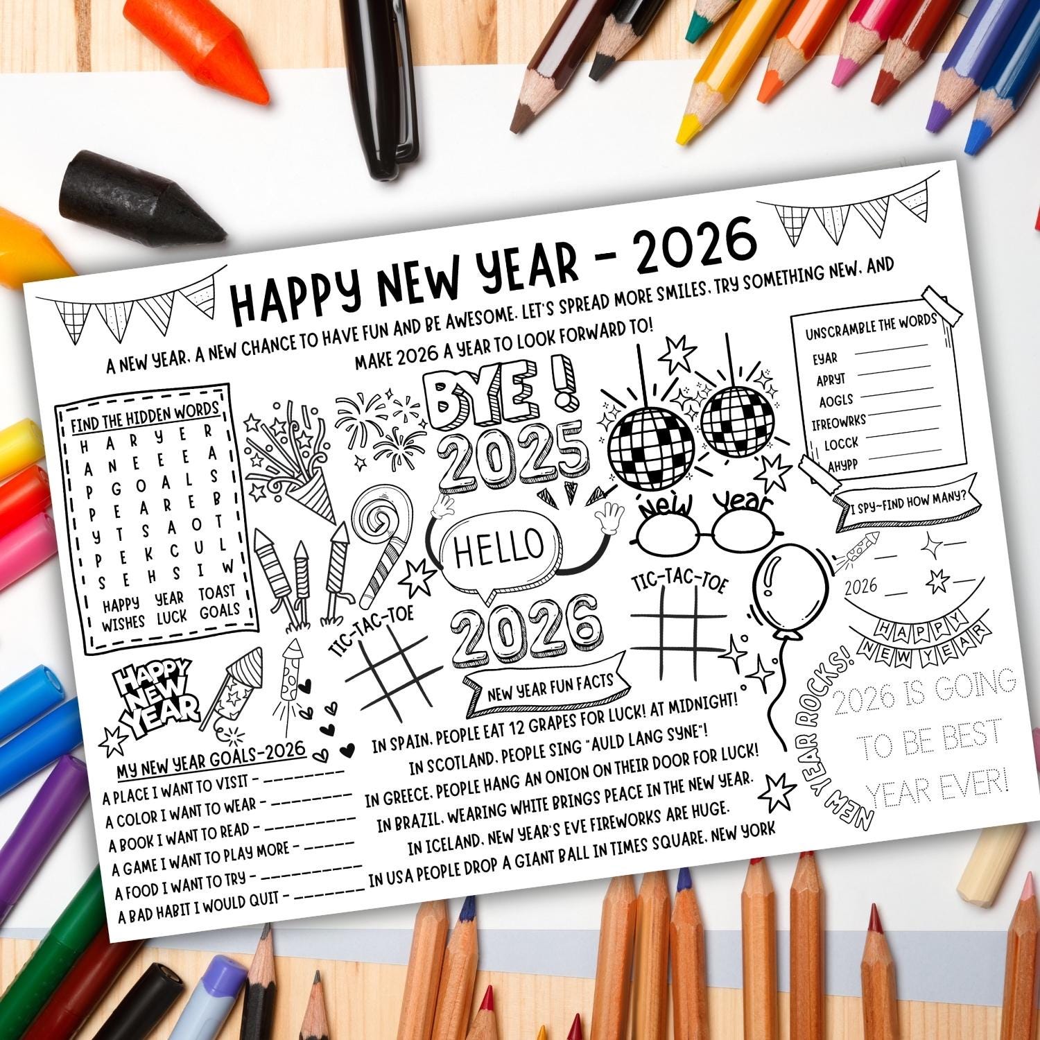 New Years Activity Placemat Printable New Years Eve Activity Sheet NYE ...