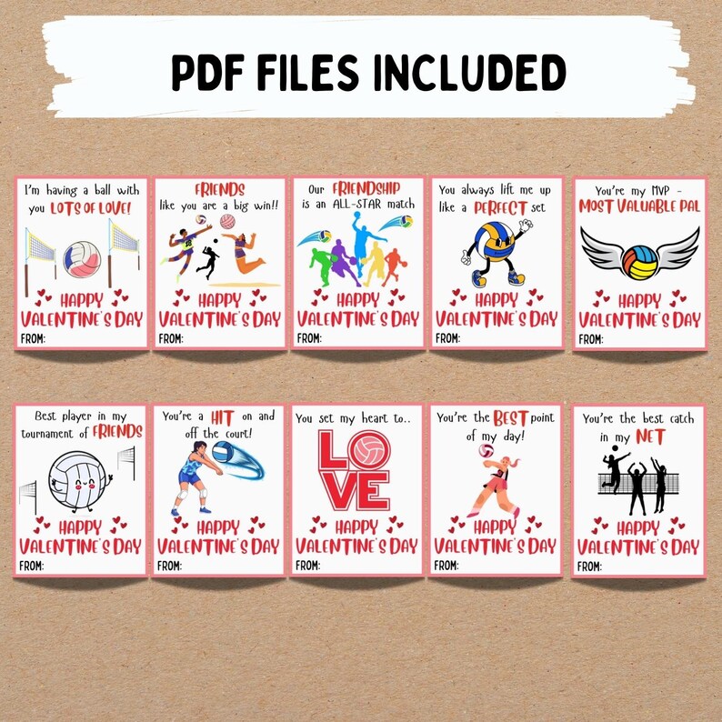 Volleyball Valentine Cards, Volleyball Valentines, PRINTABLE Volleyball ...