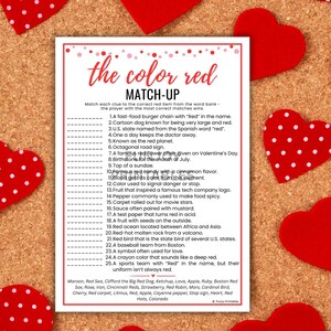 Valentine's Day the Color Red Game, Valentine Printable Games, Party ...