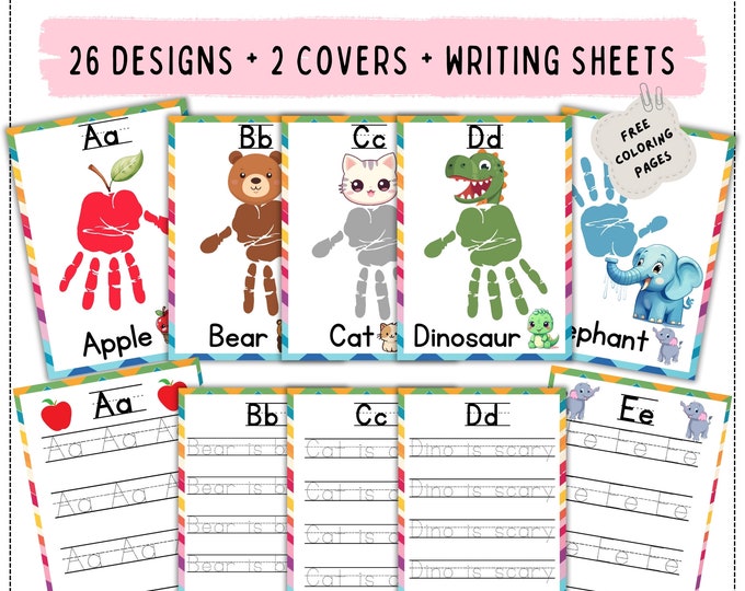 DIY Alphabet Handprint Book, Alphabet Handprint Craft, Preschool ...