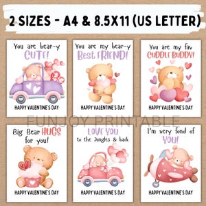 EDITABLE Cute Bear Valentine Cards, Classroom Valentines Day Cards Kids ...