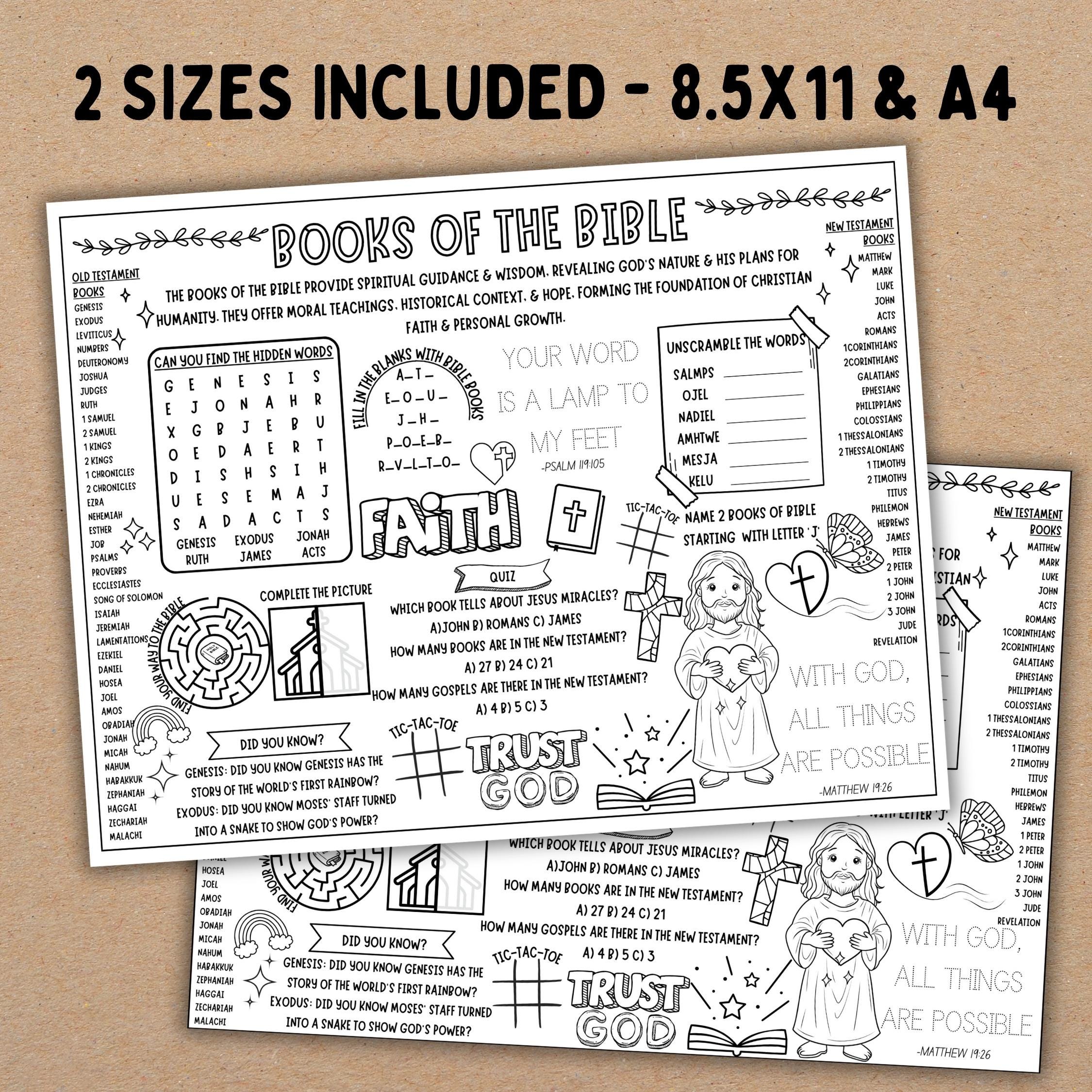 Books of the Bible Activity Placemat, Coloring Page for Kids, Books of ...