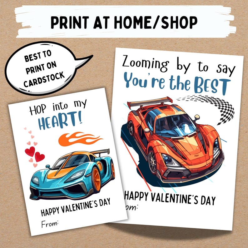 EDITABLE Cars Valentine Cards, Classroom Valentines Day Cards Boys ...