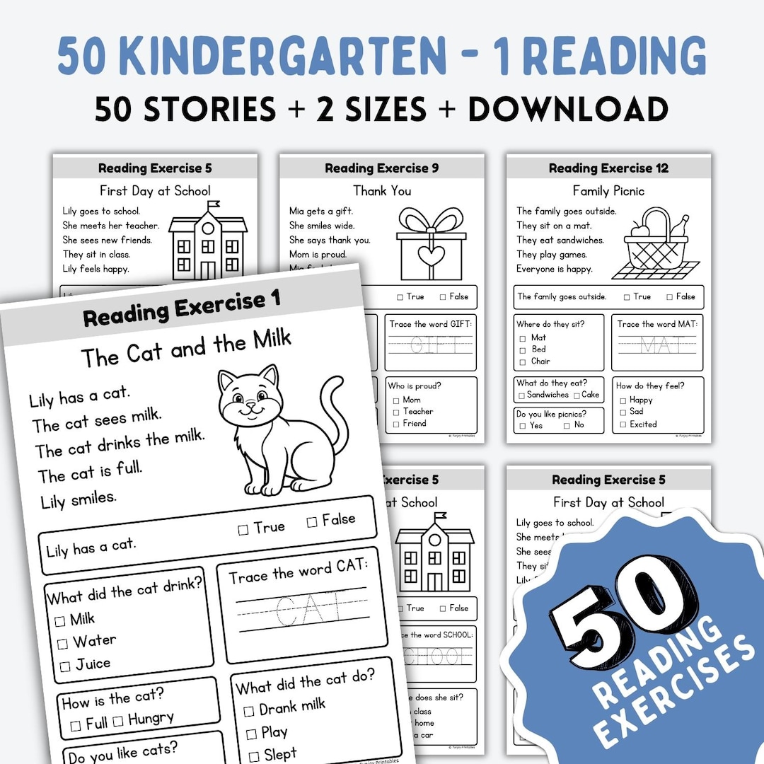 Kindergarten Grade 1 Reading Comprehension Worksheets (PDF Download) - Etsy