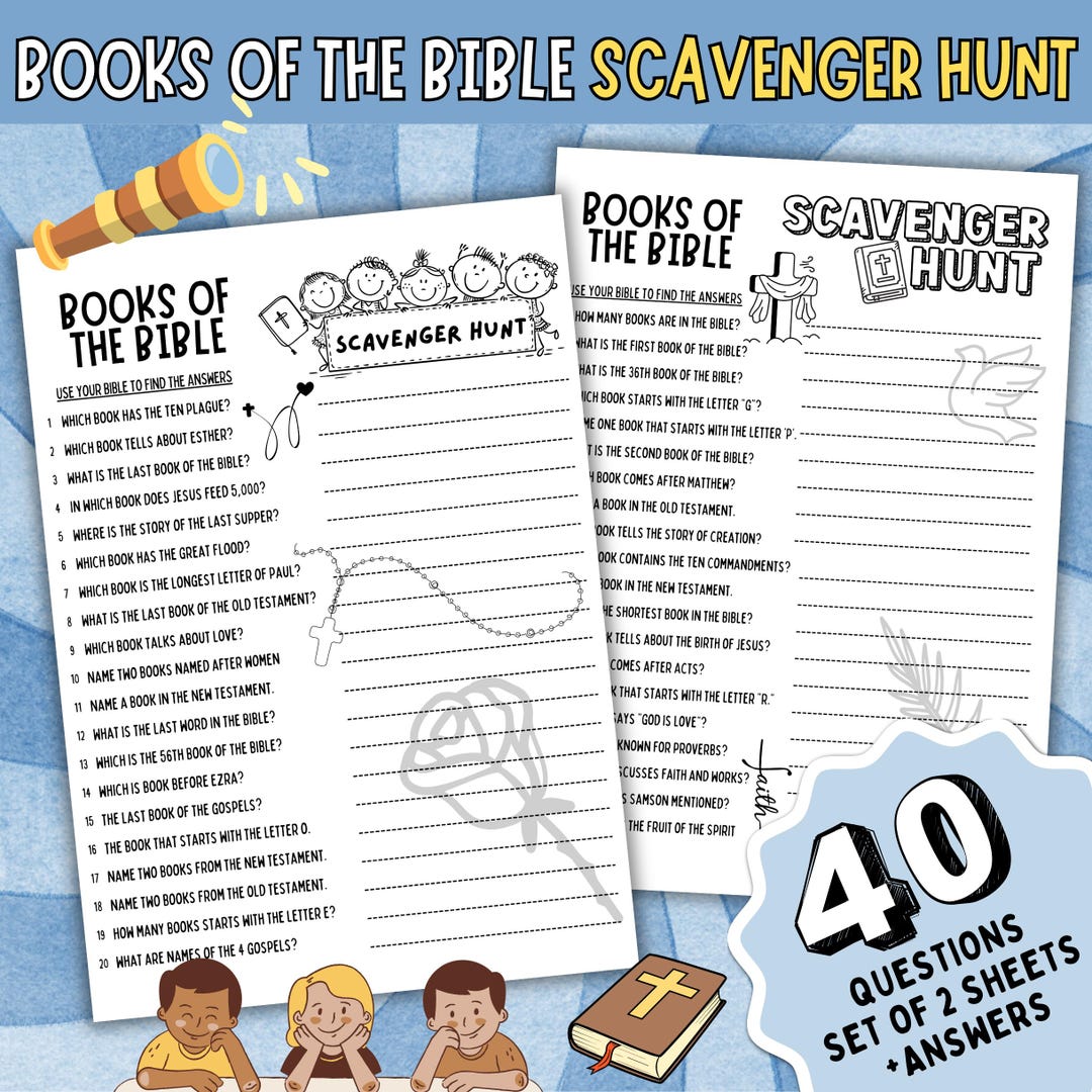 Books of the Bible Scavenger Hunt Game, Bible Game Kids & Youth ...