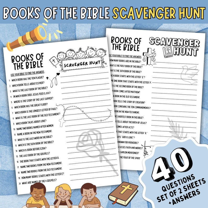 Books of the Bible Scavenger Hunt Game, Bible Game Kids & Youth ...