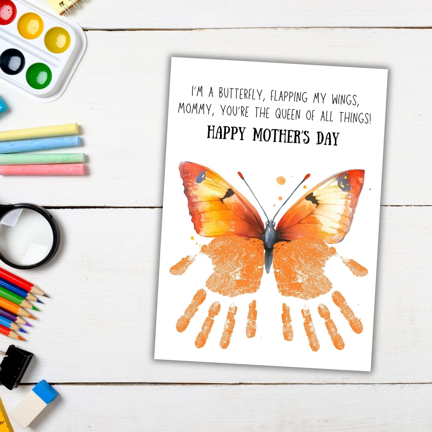 Mothers Day Poem Handprint Craft, Fluttering by to Wish You a Happy ...