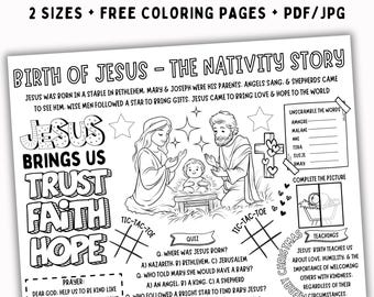 Nativity Activity Placemat Printable, Christian Birth of Jesus Craft ...
