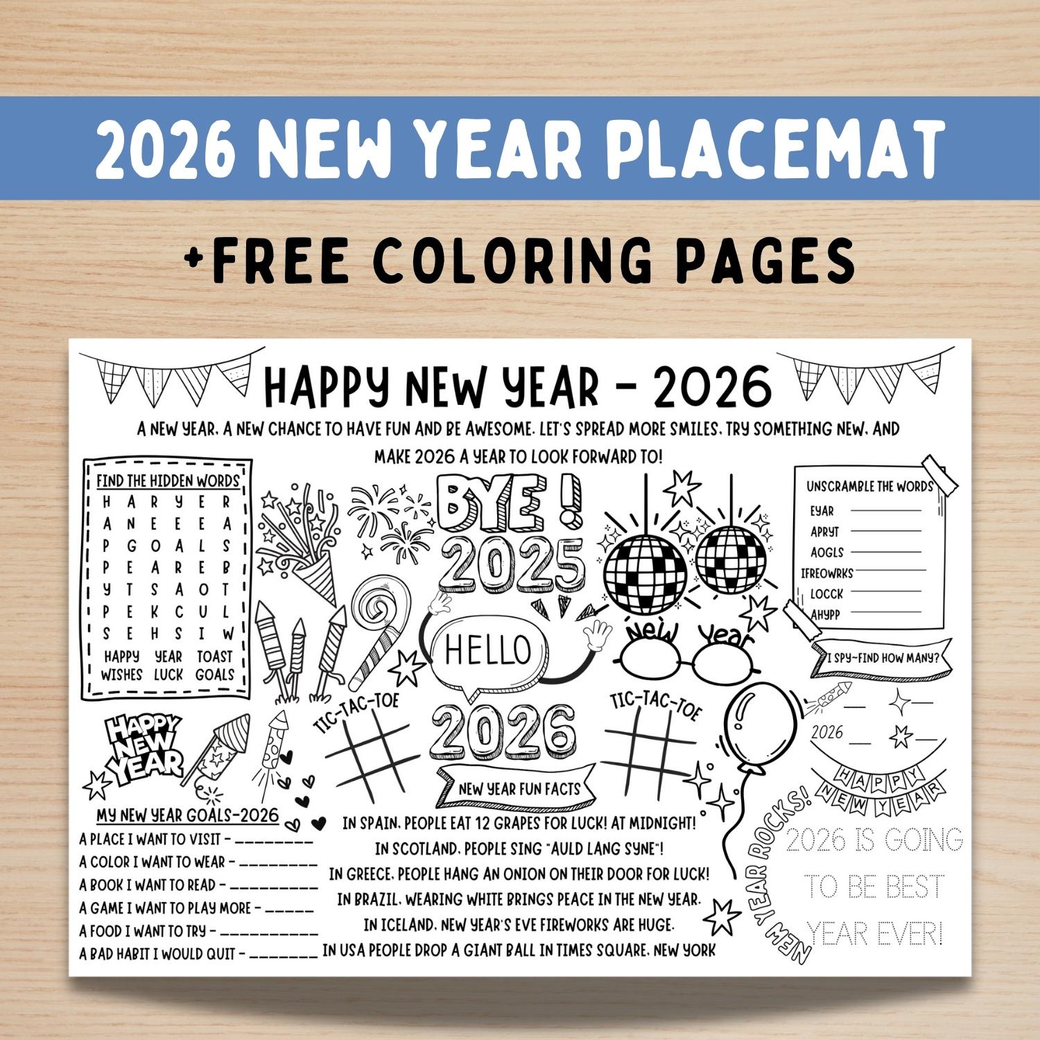 New Years Activity Placemat Printable New Years Eve Activity Sheet NYE ...