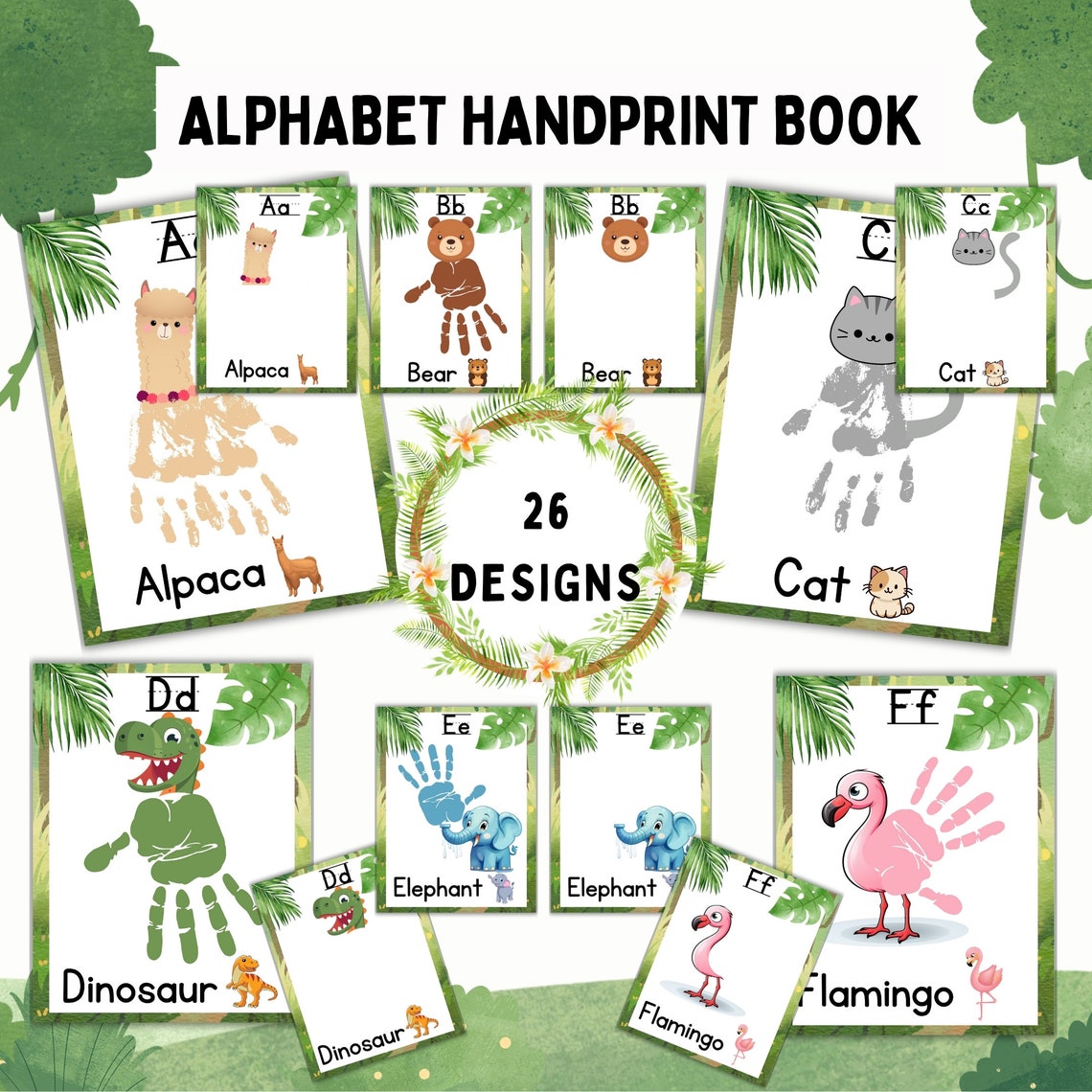 Jungle Animal Alphabet Handprint Art Craft, My Handprint Alphabet Book ...