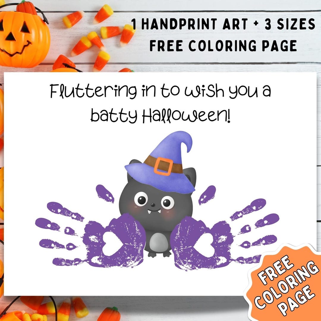 Halloween Hand Print Activity, Handprint Art Craft, Halloween Bat ...