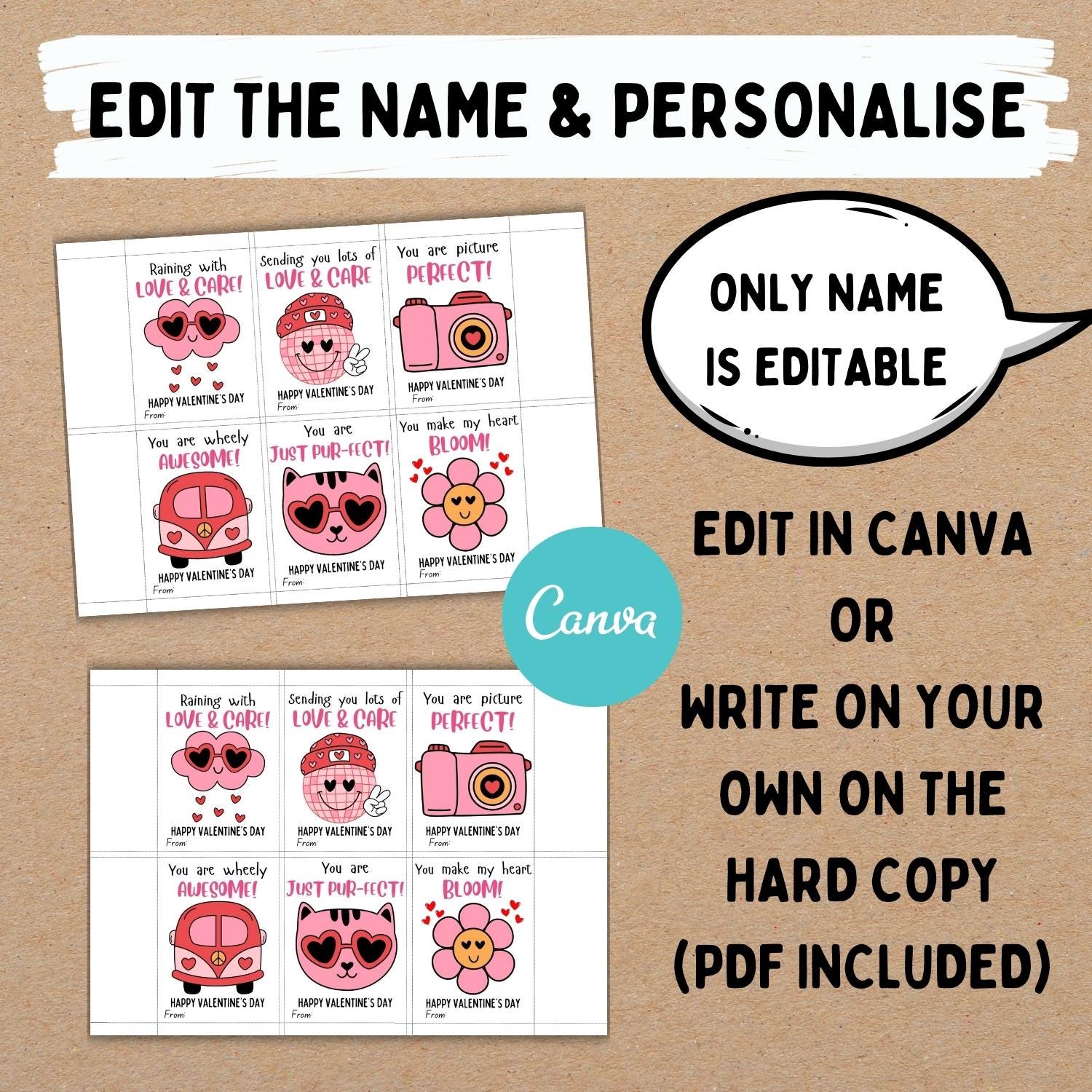 EDITABLE Pink Retro Valentine Cards, Classroom Valentines Day Cards ...