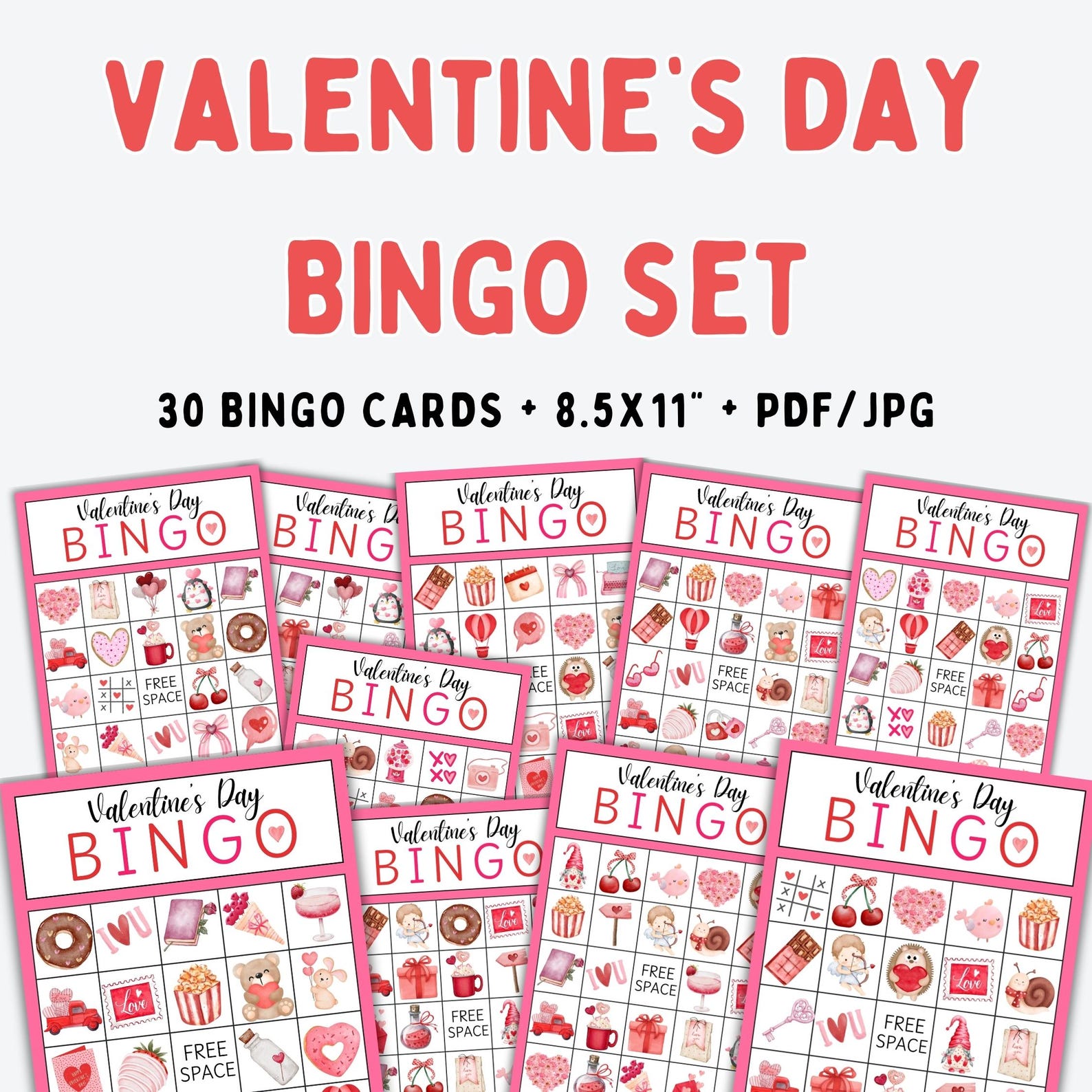 PRINTABLE Valentines Day BINGO Game for Kids and Adults, Valentines ...