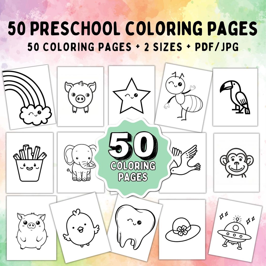50 Simple Coloring Pages for Kids, Toddlers (PDF/JPG) - Etsy