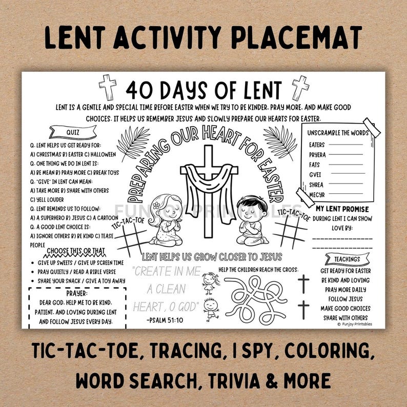 Lent Activity Placemat, 40 Days of Lent Coloring Page for Kids ...