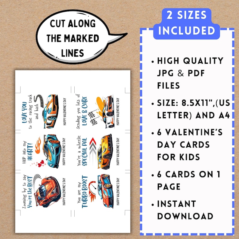 EDITABLE Cars Valentine Cards, Classroom Valentines Day Cards Boys ...