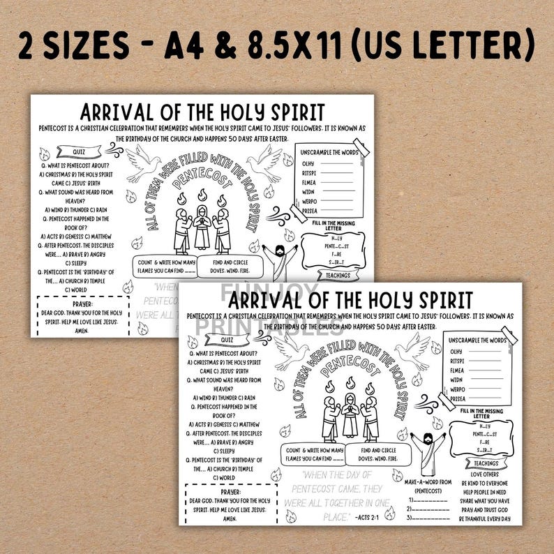 Pentecost Placemat Printable A4, Holy Spirit Kids Activity Sheet, Acts ...