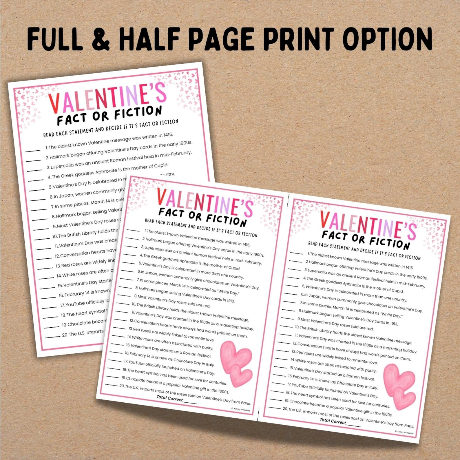 Valentine’s Day Fact or Fiction Game Printable | Fun Valentine Trivia ...