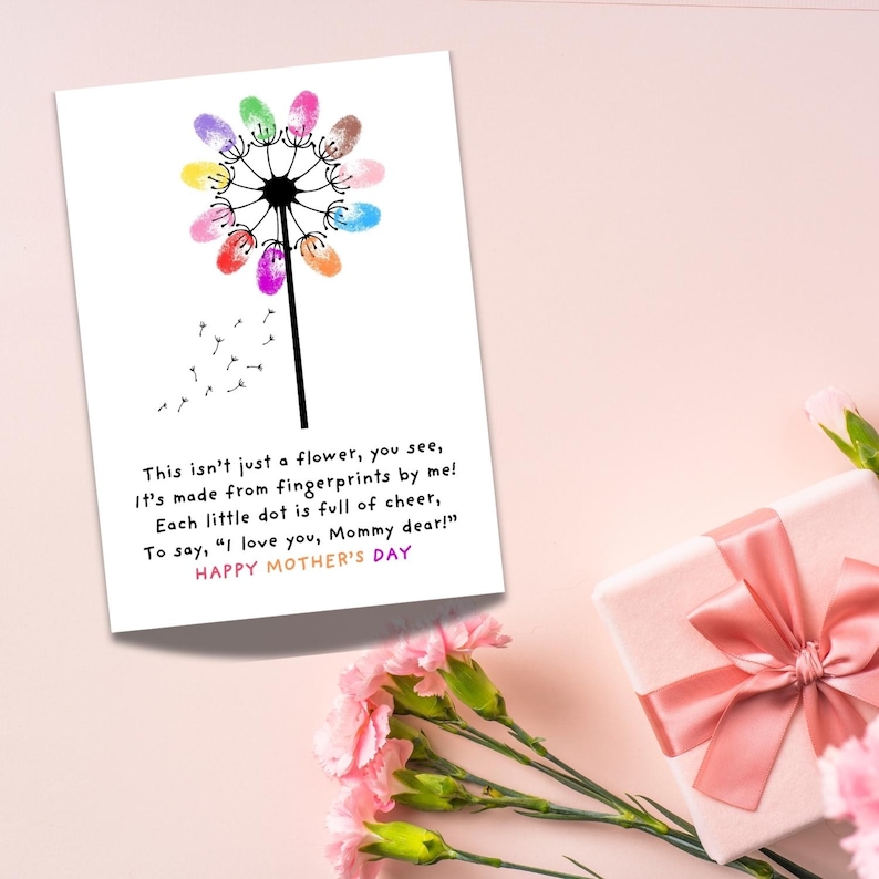 Mothers Day Poem, Dandelion Fingerprint Craft Mom, Preschool Activity ...