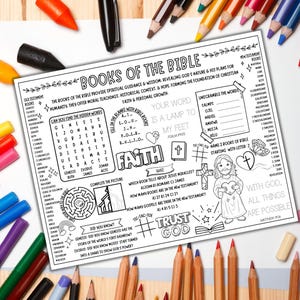 Books of the Bible Activity Placemat Kids, Sunday School Books of the ...