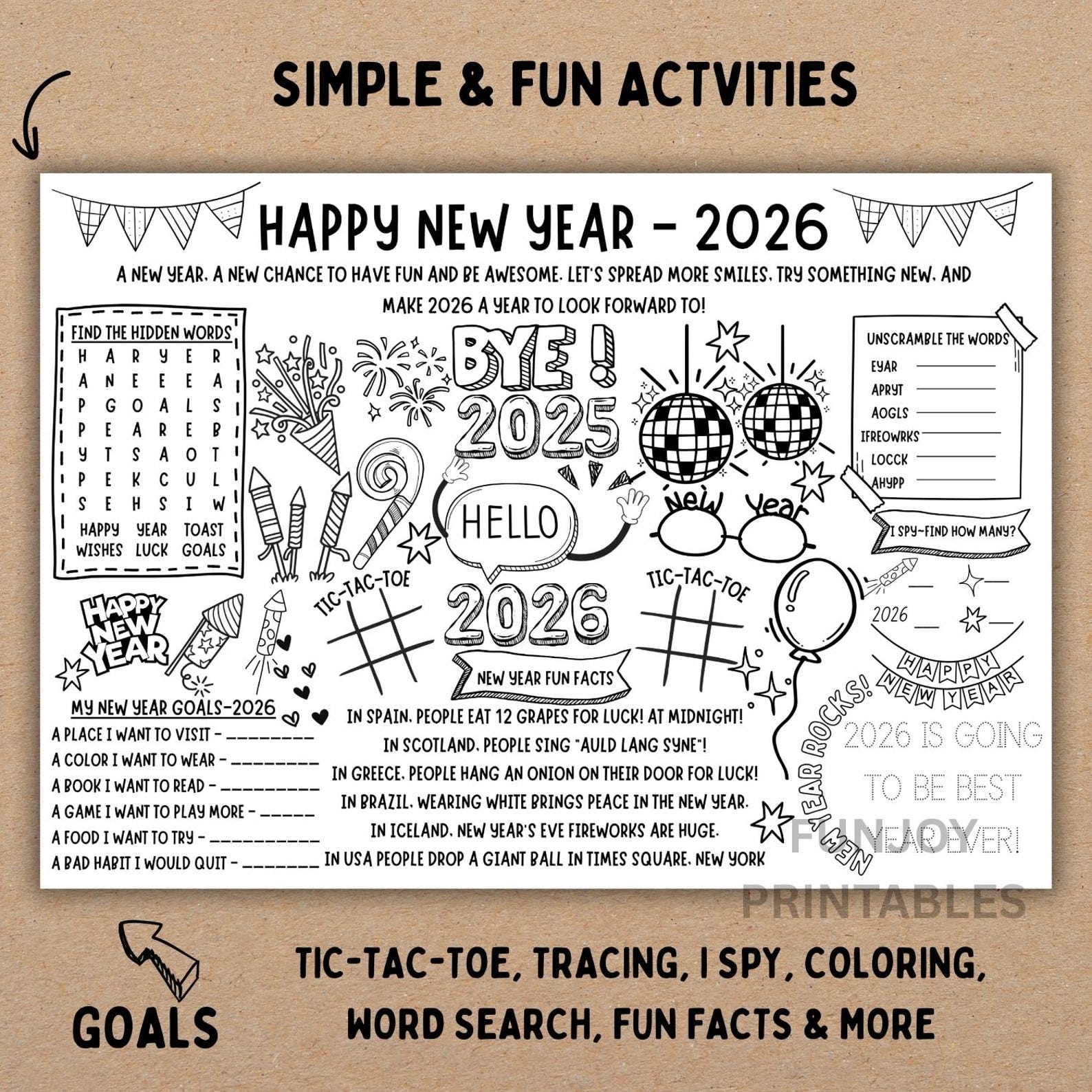 New Years Activity Placemat Printable New Years Eve Activity Sheet NYE ...