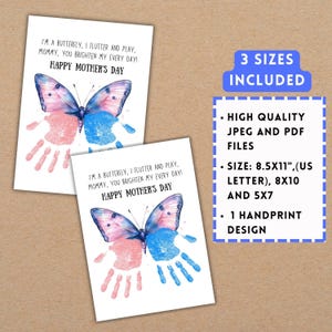 Printable Mother's Day Handprint Craft, Butterfly Art, Hand Print Art ...