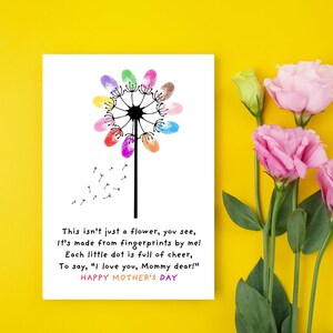 Mothers Day Poem, Dandelion Fingerprint Craft Mom, Preschool Activity ...