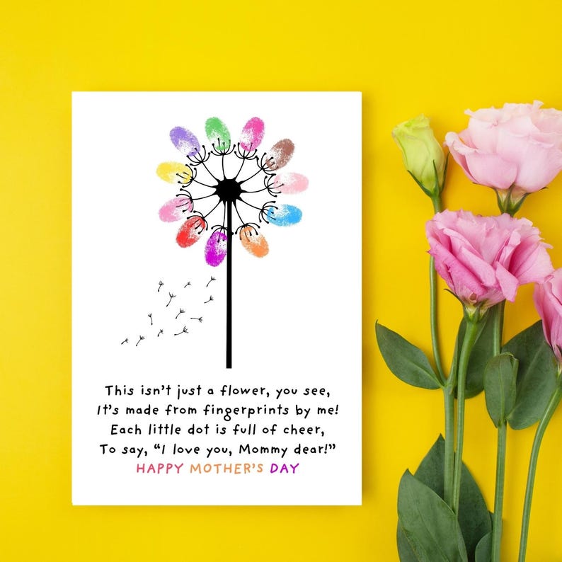 Mothers Day Poem, Dandelion Fingerprint Craft Mom, Preschool Activity ...