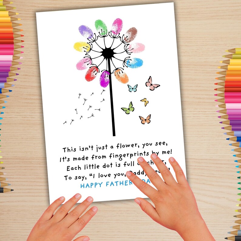 Father's Day Poem, Dandelion Fingerprint Craft Dad, Preschool Activity ...