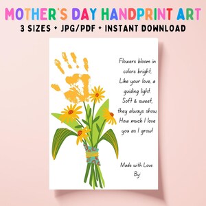 Handprint Flower PRINTABLE, Mother’s Day Gift for Mom, Grandma, DIY ...