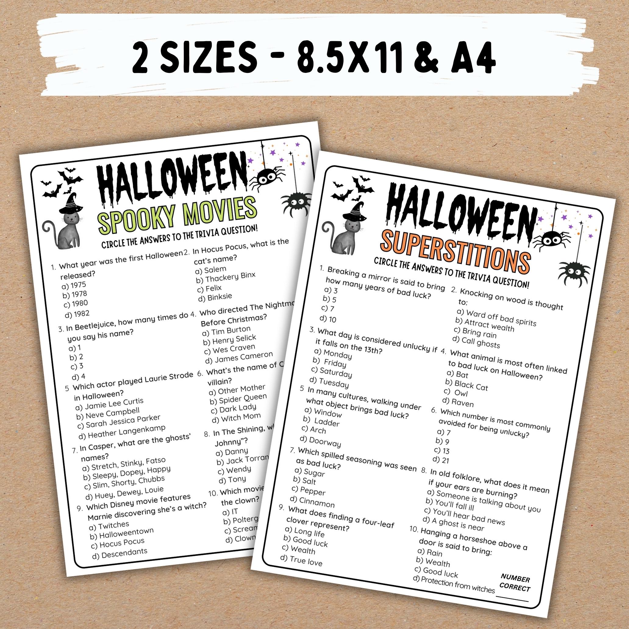 Halloween Trivia Game, PRINTABLE Halloween Trivia Quiz for Kids Adults ...