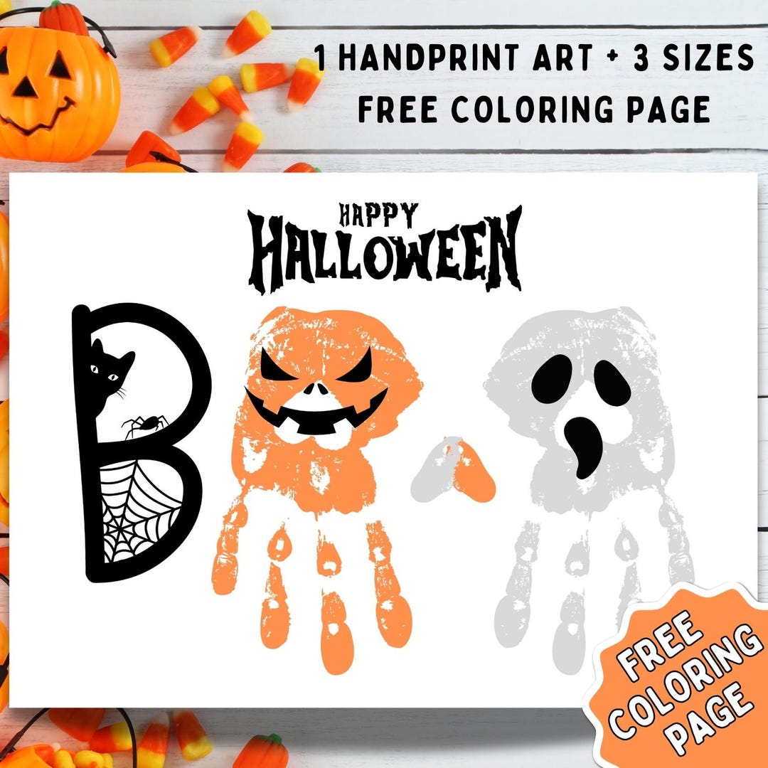 PRINTABLE Halloween Handprint Art, Boo Handprint Fall Art Craft ...