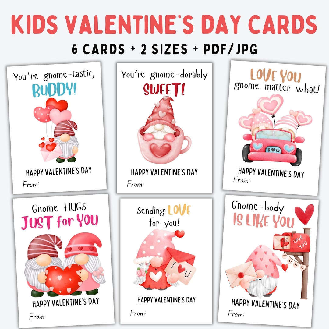 EDITABLE PRINTABLE Gnome Valentine Cards, Classroom Valentines Day ...