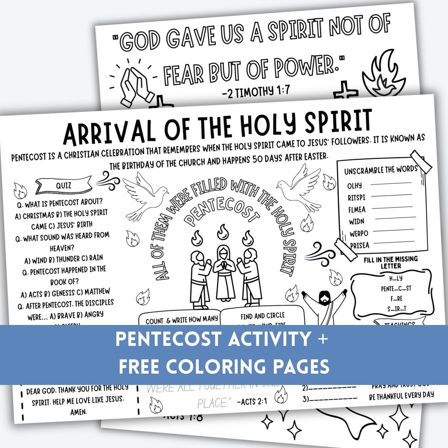 Pentecost Placemat Printable A4, Holy Spirit Kids Activity Sheet, Acts ...