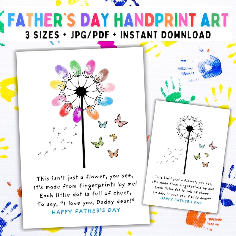 Father's Day Poem, Dandelion Fingerprint Craft Dad, Preschool Activity ...