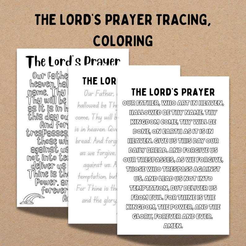 Lords Prayer Bible Verse Coloring Page, Tracing Worksheet, Kid Prayer ...