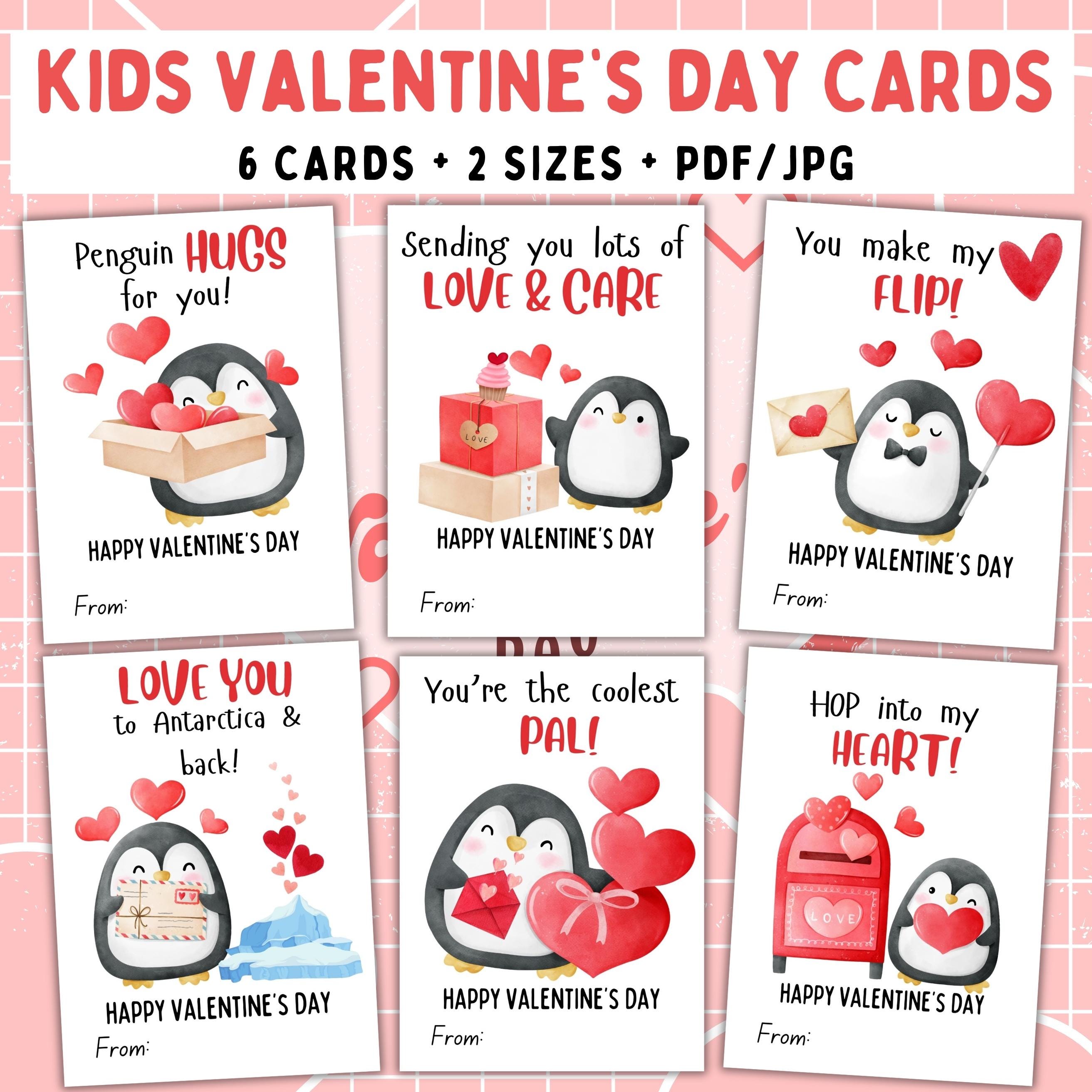 EDITABLE PRINTABLE Penguin Valentine Cards, Classroom Valentines Day ...