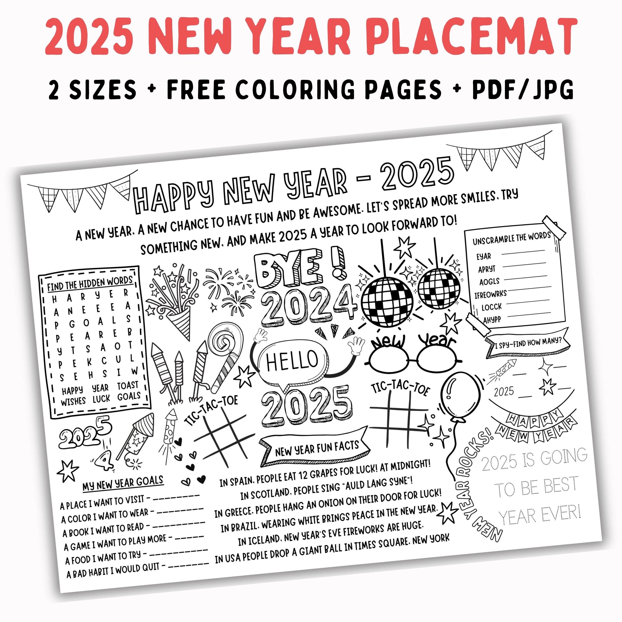 New Years 2025 Activity Placemat PRINTABLE New Years Eve Activity Sheet ...