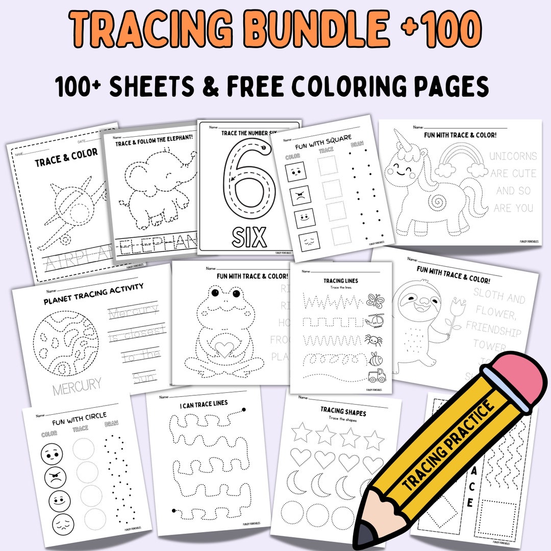 Preschool Line Tracing Worksheets Bundle, Lines Tracing Practice Page ...