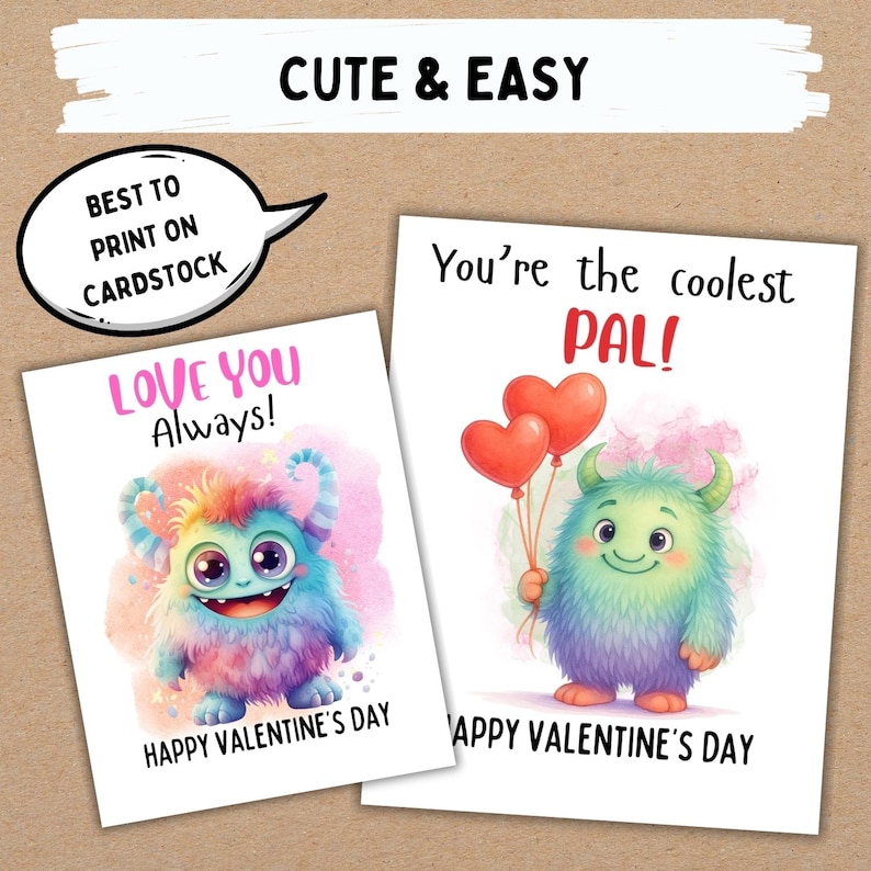 EDITABLE Cute Monster Valentine Cards, Classroom Valentines Day Cards ...