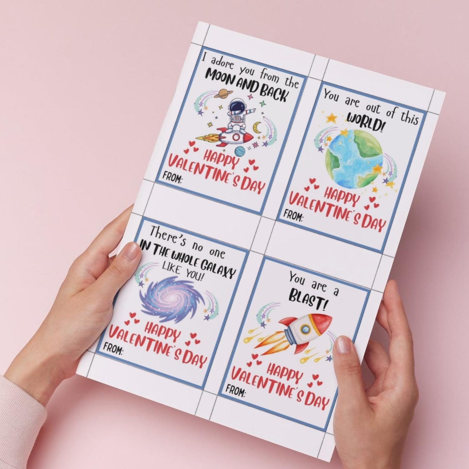 Space Valentine Cards for Kids, Printable Classroom Valentines, Space ...