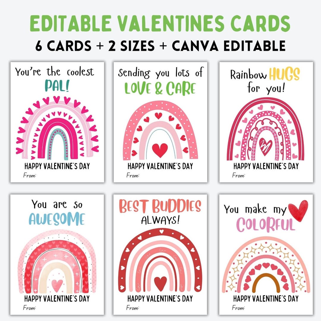 EDITABLE Rainbow Valentine Cards, Classroom Valentines Day Cards, Kids ...