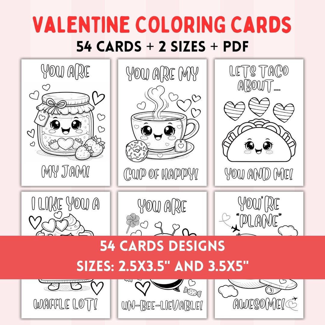 Valentines Coloring Cards, Valentine Craft for Kids, Valentine's Cards ...