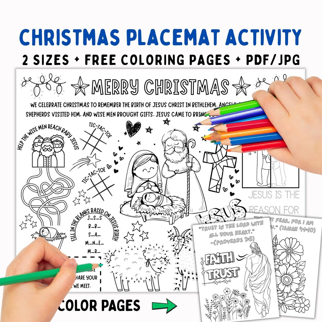 Nativity Activity Placemat Printable, Christmas Coloring Page for Kids ...