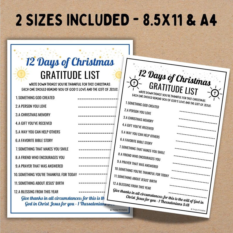 12 Days of Christmas Gratitude Printable, Christian Advent Thankfulness ...