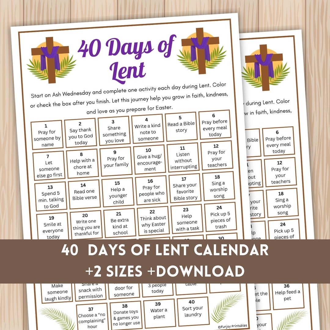 40 Days of Lent Countdown Calendar, Holy Week Printable, Kids Lent ...